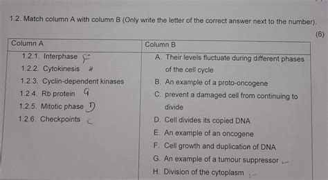 Solved 12 Match Column A With Column B Only Write The