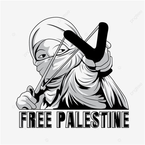 Garis Besar Ilustrasi Wanita Palestina Bebas Menggunakan Ketapel Vektor Bebaskan Palestina