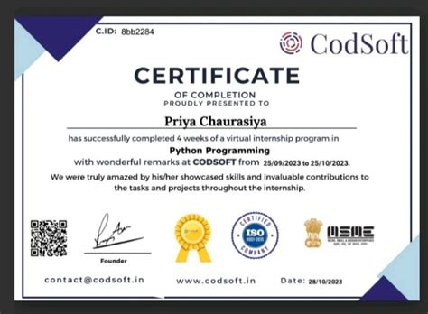 Priya Chaurasiya On Linkedin Certificate Of Completion Codesoft