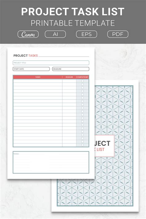 Project Task List Printable Template