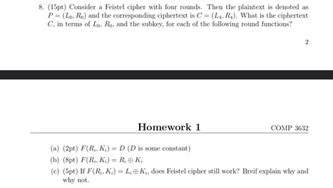 Solved 8 15pt Consider A Feistel Cipher With Four Rounds