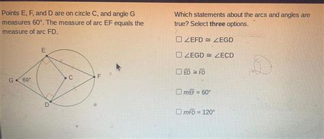 Answered Points E F And D Are On Circle C And Angle G Measures 60 The