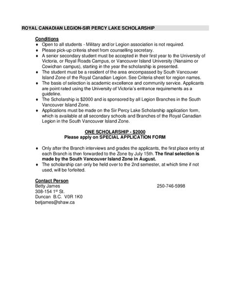 Fillable Online Css Sd79 Bc Scholarships And Bursariesroyal Canadian