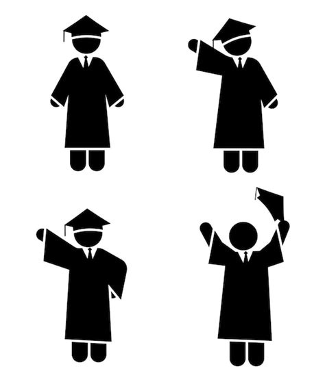 스틱 피겨와 스틱맨 터 실루 일러스트레이션 졸업식 디플로마 프리미엄 벡터