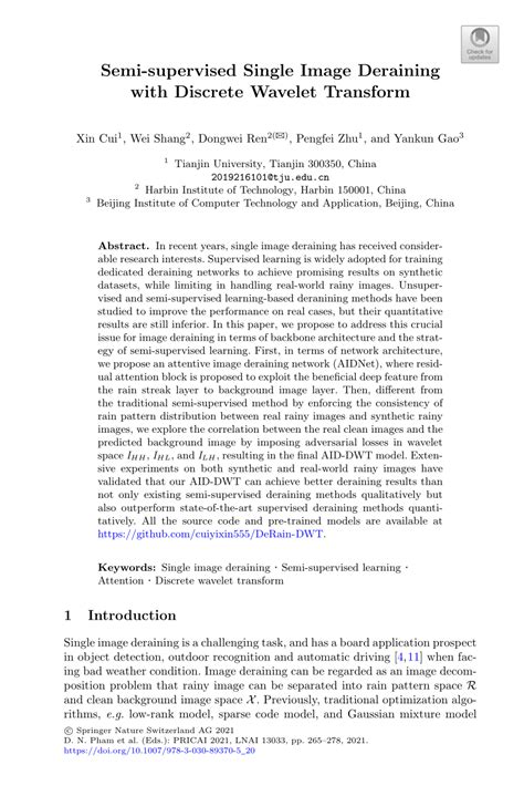 Pdf Semi Supervised Single Image Deraining With Discrete Wavelet Transform