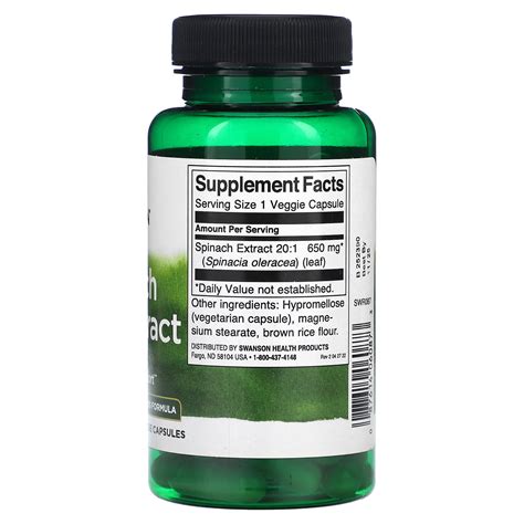 Swanson Spinach Leaf Extract 650 Mg 60 Veggie Capsules
