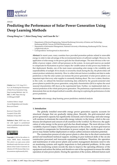 Pdf Predicting The Performance Of Solar Power Generation Using Deep
