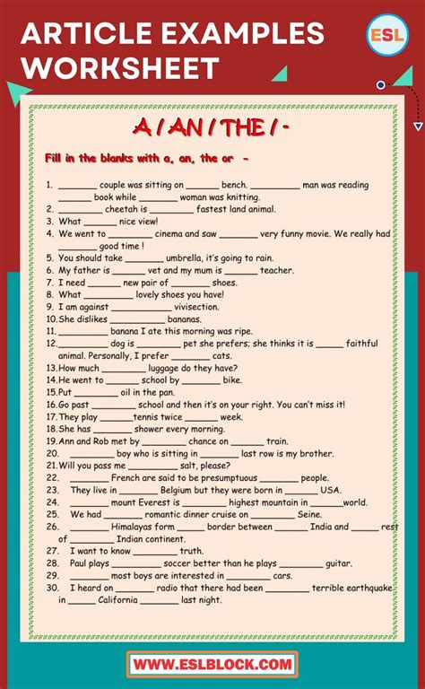 Definite And Indefinite Articles Worksheet English As A Second