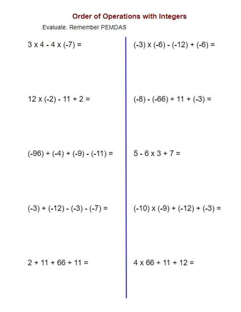 Pemdas Chart Worksheets Free Image And Pdf Printables