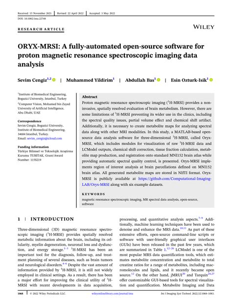 Oryx‐mrsi A Fully‐automated Open‐source Software For Proton Magnetic