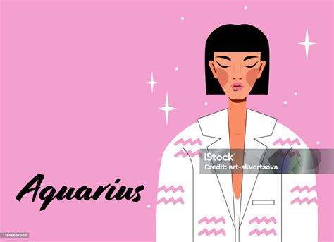 물병 자리 조디악 표지판 소녀 벡터 그림입니다 점성술 조디악 프로필 아름다운 여자로서의 점성술 기호 미래 이야기 운세 연금술 영성 신비주의 패션 점성술 기호에 대한 스톡