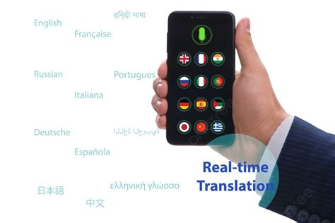 the concept of real time translation with smartphone app concept of