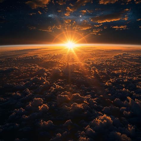 Celestial Sunset Astronauts View From Space Premium Ai Generated Image