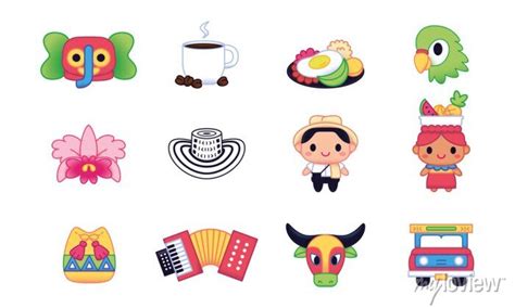 Isolated Set Group Colombian Objects Culture Tradition Vector Wall