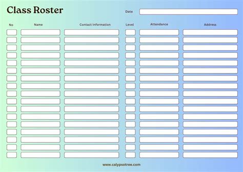 20 Editable Class Roster Templates [pdf Word Excel] Calypso Tree