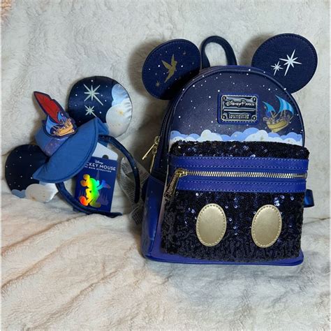New Disney Sequin Mickey Mouse Peter Pan Loungefly Backpack And
