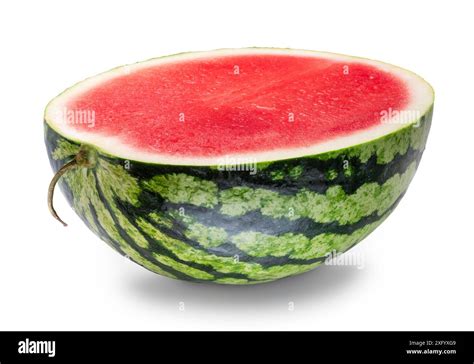 Round Striped Watermelon Cut In Half Isolated On White Background