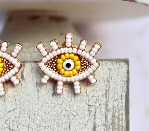 Evil Eye Stud Earrings Seed Bead Choose Your Color Bohemian Boho