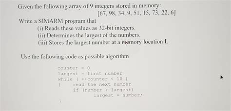Solved Given The Following Array Of 9 Integers Stored In