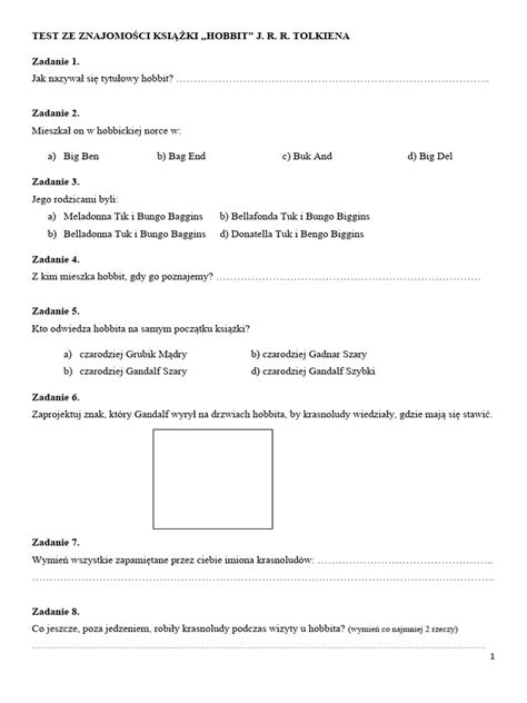 Hobbit Test Ze Znajomości Pdf
