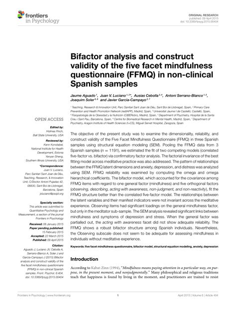 Pdf Bifactor Analysis And Construct Validity Of The Five Facet