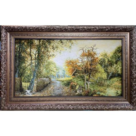 خرید و قیمت تابلو فرش دستباف گل ابریشم 60 رج تبریز مدل منظره پاییزی کد