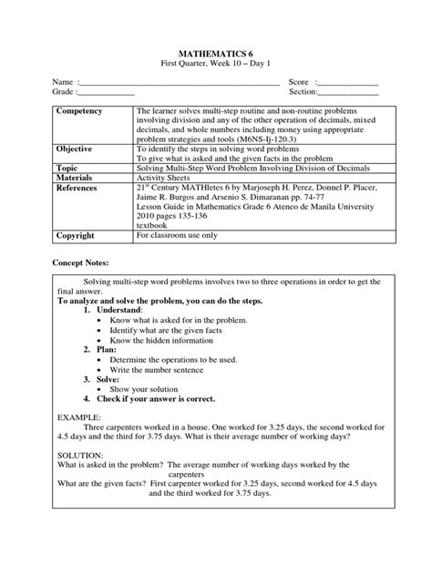 Math 6 Q1 Las Wk 10 Day 1 5 Pdf Science Mathematics