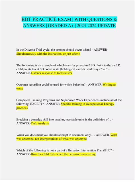 Rbt Practice Exam With Questions And Answers Graded A Update Rbt Stuvia Us