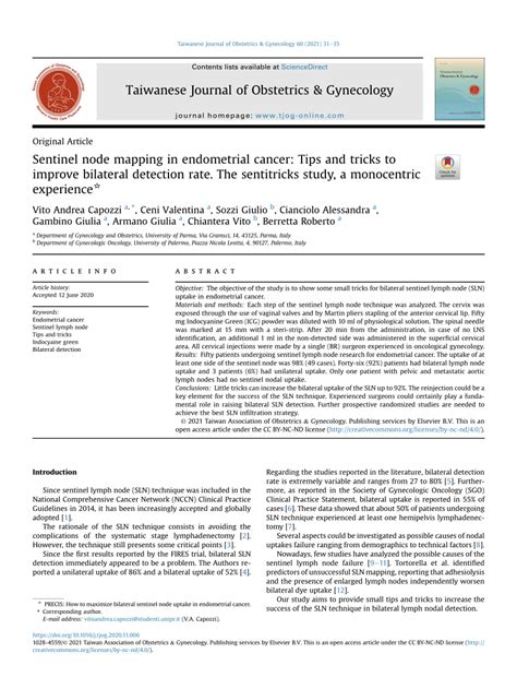 PDF Sentinel Node Mapping In Endometrial Cancer Tips And Tricks To Improve Bilateral