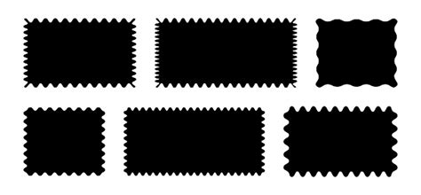 구불구불한 테두리가 설정된 직사각형 평면 모양 패턴 낙서 웨이브 곡선 가장자리 프레임 모형 미니멀리스트 태그 빈 텍스트 상자 레이블 스탬프 크래커 곡선 구불구불하고 흔들리고