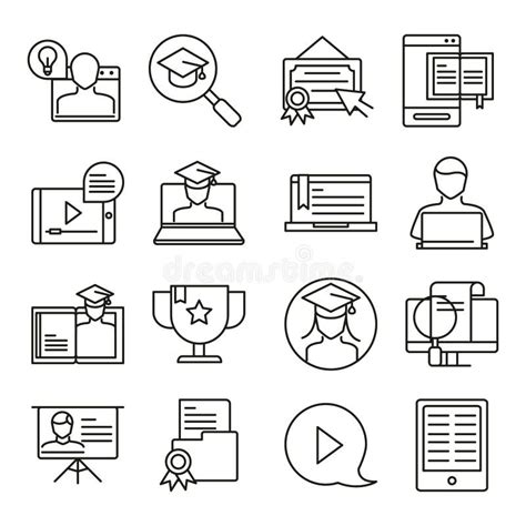 Elearning Online Education And Development Class Set Line Style Icon
