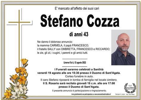Necrologio Stefano Cozza Onoranze Funebri Caldera