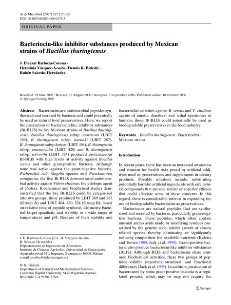 Pdf Bacteriocin Like Inhibitor Substances Produced By Mexican Strains