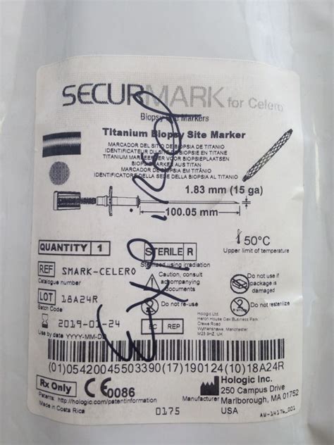 New Hologic Smark Celer0 Titanium Biopsy Site Marker 100 05mm X 1 83mm X Disposables