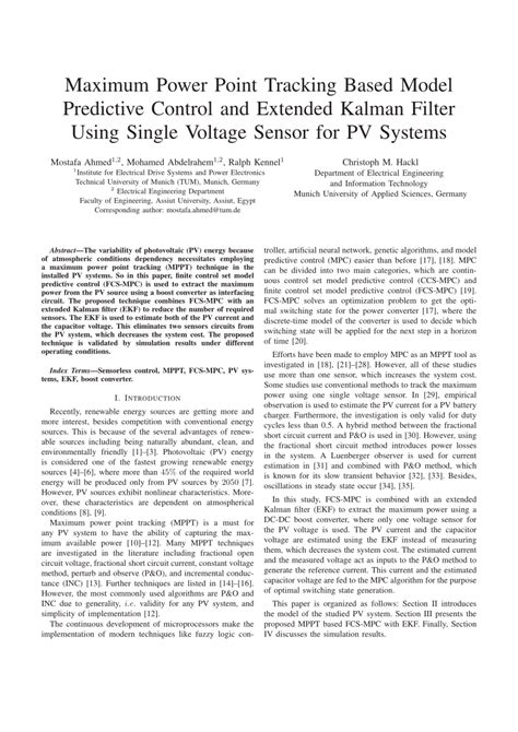 Pdf Maximum Power Point Tracking Based Model Predictive Control And