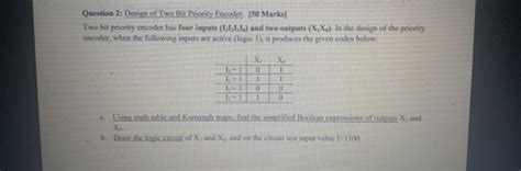 Solved Question 2 Design Of Two Bit Priority Encoder 150