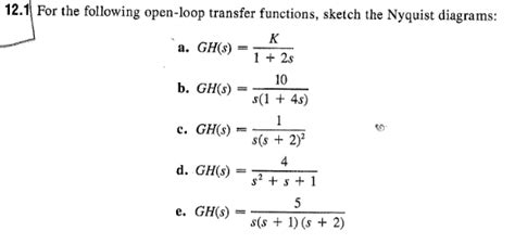 solved for the following open loop transfer functions