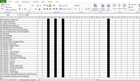 Training Needs Analysis Microsoft Excel