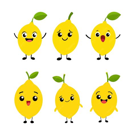 귀여운 만화 레몬의 터 세트 프리미엄 벡터