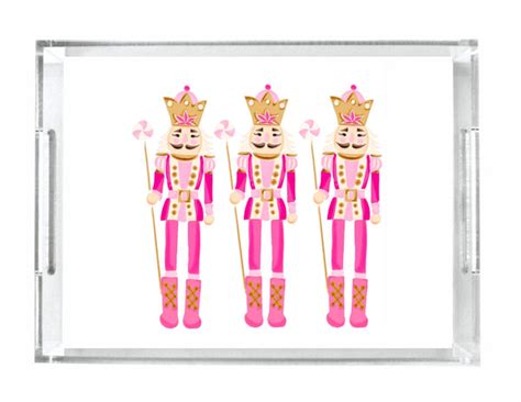 Acrylic Serving Tray Holiday Collection Pink Nutcracker Trio