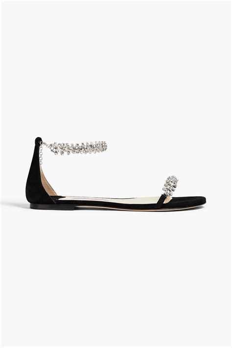 Jimmy Choo Shiloh 크리스탈 임베리쉬드 스웨이드 샌들 페칭