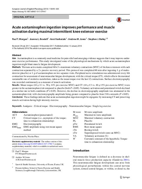 Pdf Acute Acetaminophen Ingestion Improves Performance And Muscle