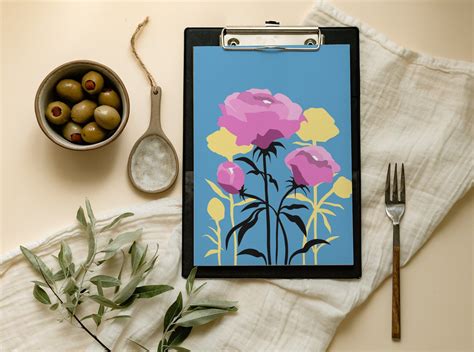 a4 paper photoshop mockup on a diner with leaves and forks mediamodifier