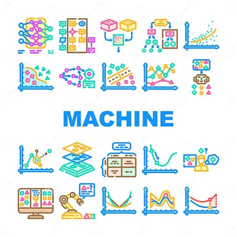 machine learning algorithm model icons set vector stock image image