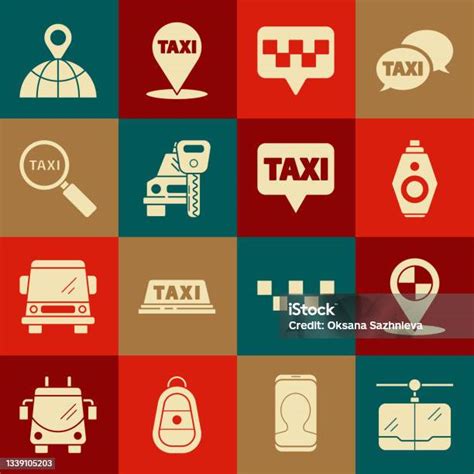 케이블카 택시 자동차 키 리모컨 렌탈 돋보기 및 전 세계 위치와 아이콘이 있는 지도 포인터를 설정합니다 벡터 검색에 대한 스톡