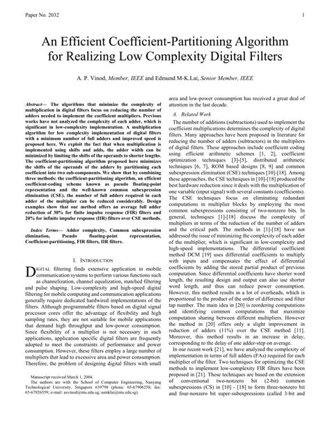 Pdf An Efficient Coefficient Partitioning Algorithm For Realizing Low