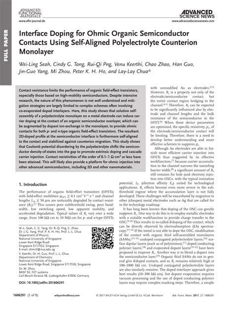 Pdf Interface Doping For Ohmic Organic Semiconductor Contacts Using Self Aligned