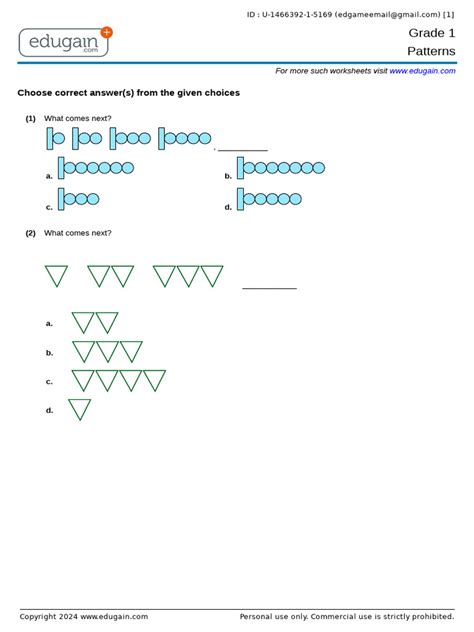 Grade1 05 Patterns Olympiad Edugain Pdf Freedom Of Expression Law Copyright Law