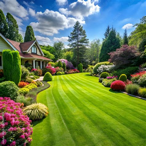 Beautiful Green Garden Lawn Grass Stripes Checkerboard Effect