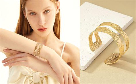 3 Pcs Gold Arm Cuff Bangle Bracelet For Women Smooth Shaped Fashion